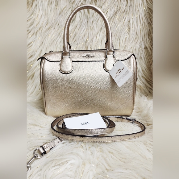 Coach | Bags | Coach Gold Satchel With Structured Design And Top ...